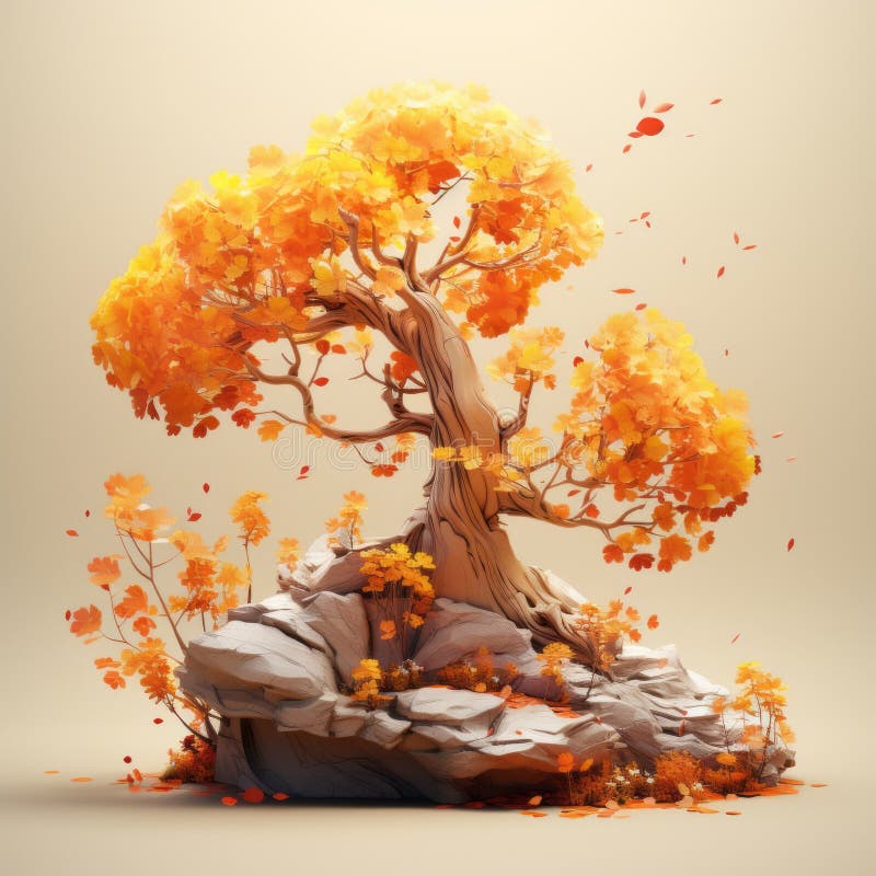 An Illustration of an Orange Tree on Top of a Rock Stock Illustration ...