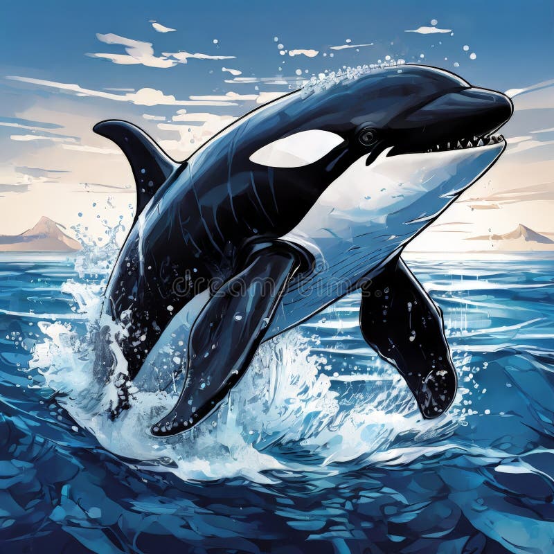 Illustration of an Orca Breaching in the Ocean Stock Photo - Image of ...