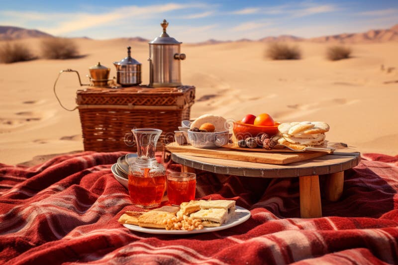 Illustration of Oriental Breakfast in the Desert. Generative AI Stock ...