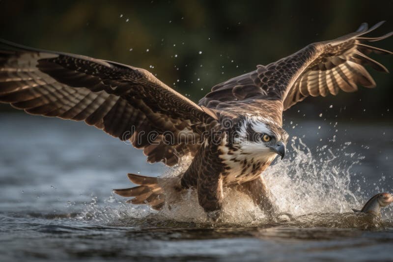 Illustration of an Osprey in Flight with Wings Spread Capturing a Fish ...