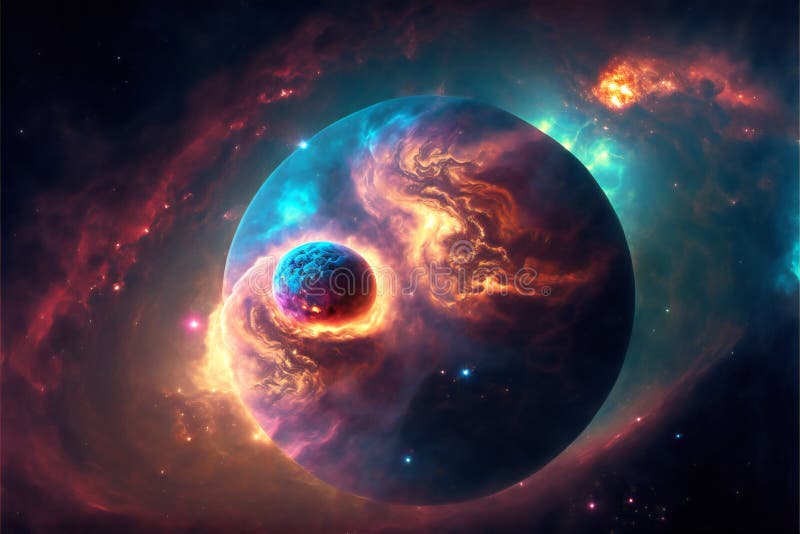 Outer Space Planets and Galaxy, Digital Illustration Painting Stock ...