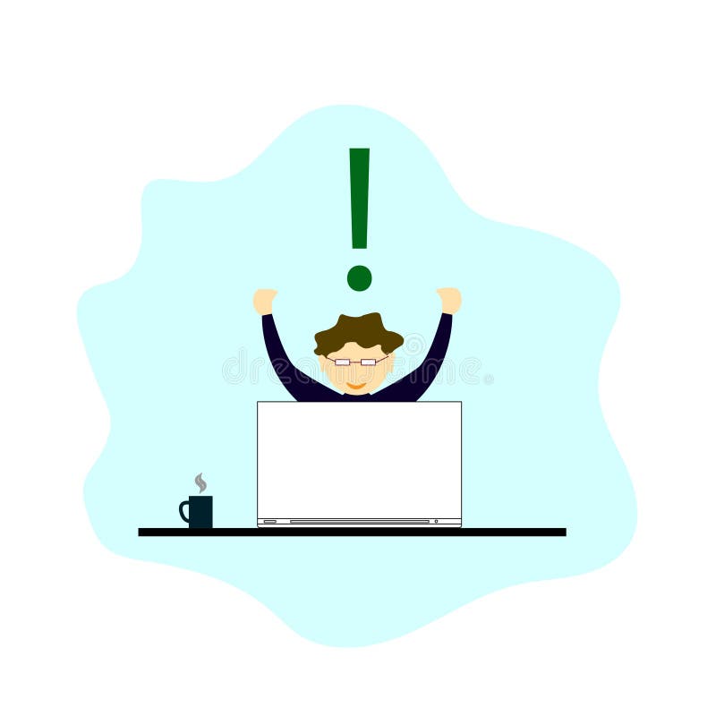 Illustration In Outline Style Of A Coder Or Geek In Programming Participates In Hackathon Stock