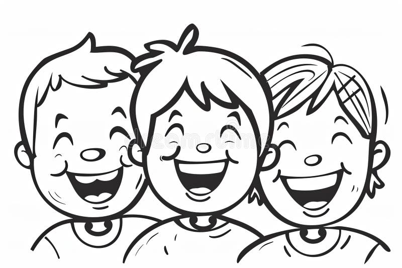 Illustration of an Outlined Happy Kids Face Stock Illustration ...