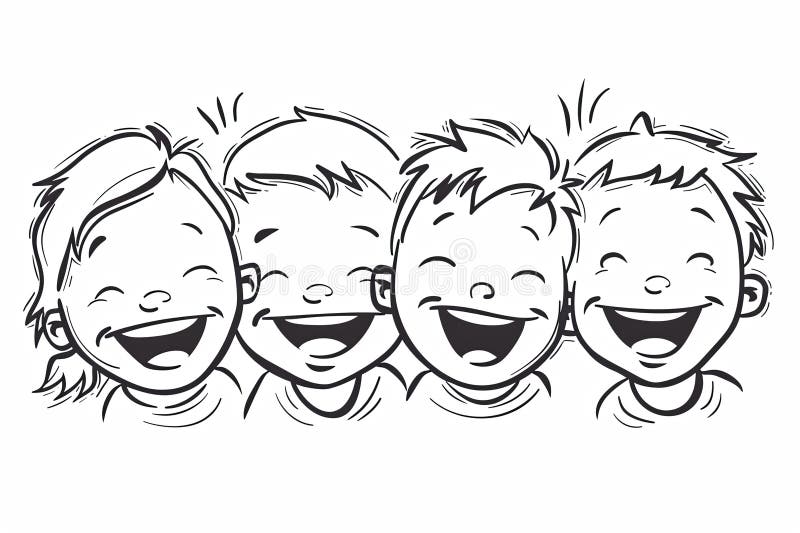 Illustration of an Outlined Happy Kids Face Stock Illustration ...