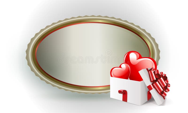 Illustration with Oval Frame with Border and White Box with Two Hearts ...