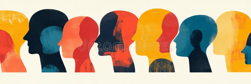 Illustration of Overlapping Head Profiles Featuring Extra Wide Human ...