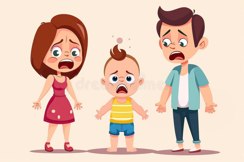 Illustration of Overwhelmed Parents and Crying Baby Stock Illustration ...