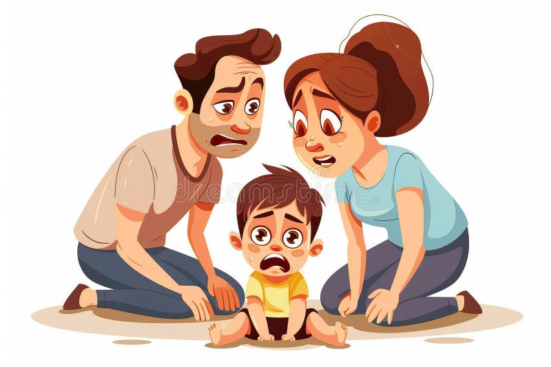 Illustration of Overwhelmed Parents and Crying Baby Stock Illustration ...