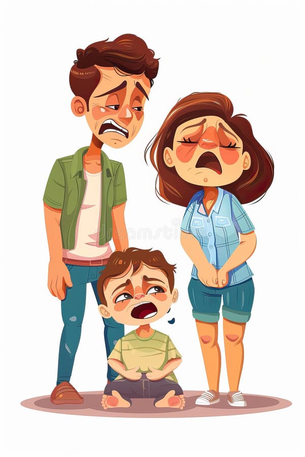 Illustration of Overwhelmed Parents and Crying Baby Stock Illustration ...
