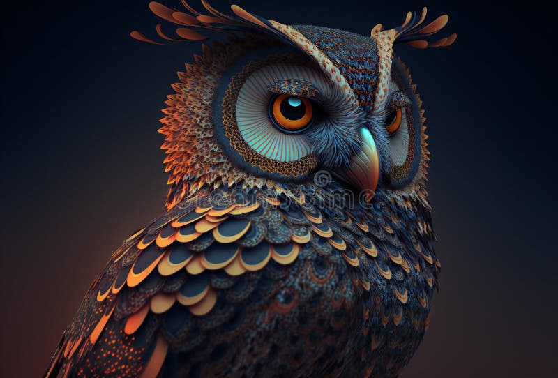 The Owl, Digital Illustration Painting Artwork, 3d Rendering Stock ...