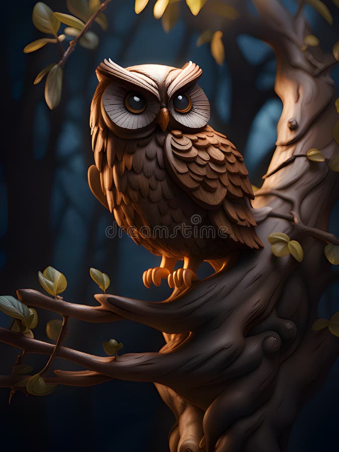 Illustration of a Owl with a Tree Stock Illustration - Illustration of ...