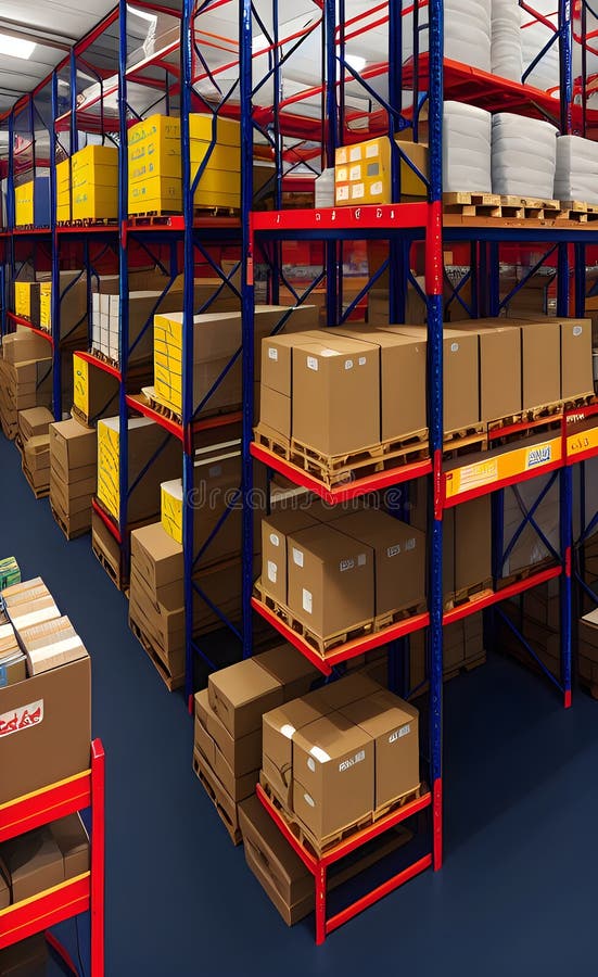 Parcel Boxes on the Shelf Inside the Warehouse Stock Illustration ...