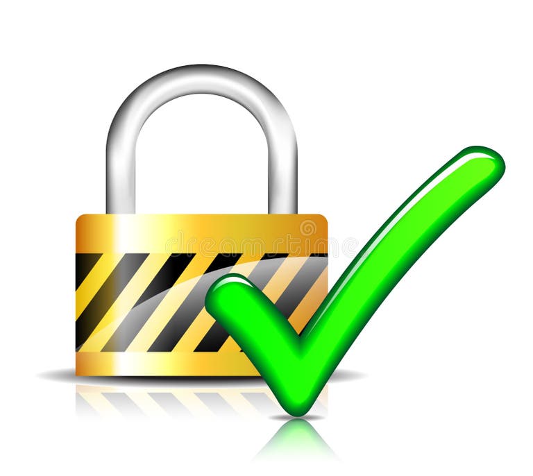 Padlock with check mark stock vector. Illustration of shiny - 107784262