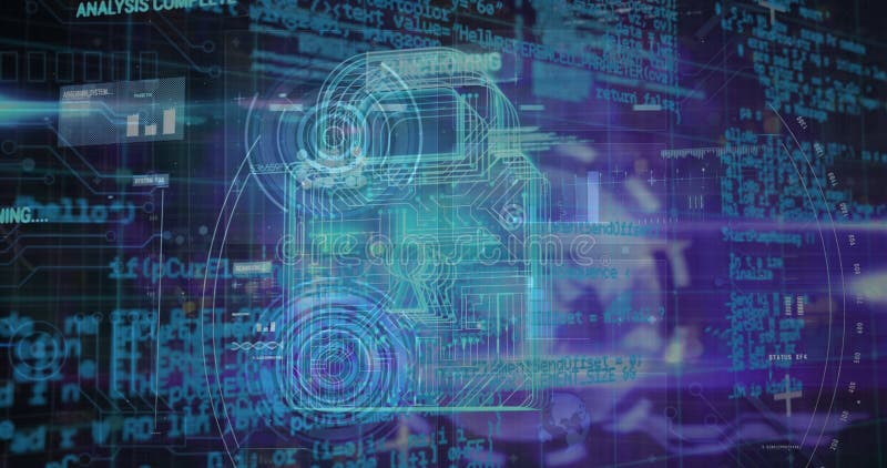 Illustration of Padlock with Circuit Board Pattern Over Programming Language and Graphs Stock ...