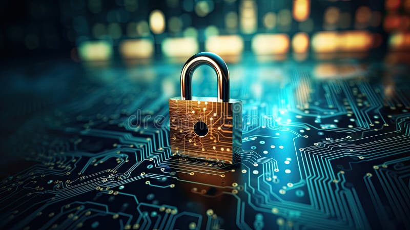 Padlock Against an Abstract Circuit Board Background Stock Illustration ...