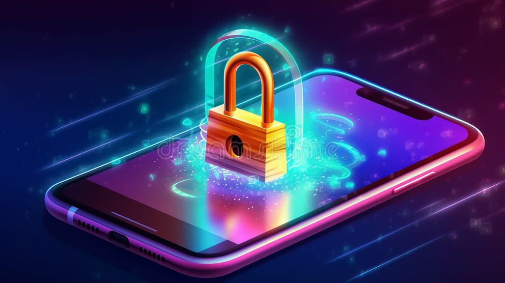 Illustration of Padlock on Mobile Screen Data Security. Generative AI ...