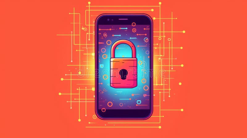 Illustration of Padlock on Mobile Screen Data Security. Generative AI ...