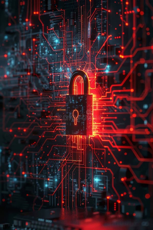 Illustration of Padlock Over Abstract Electronic Circuit Background ...