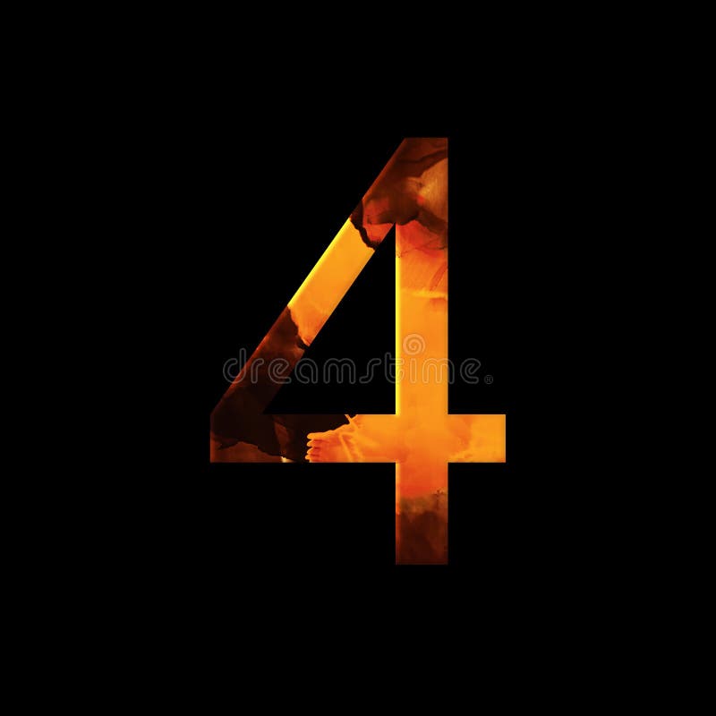 Illustration Painted Orange Watercolor, Elements Design, Number 4 Stock ...