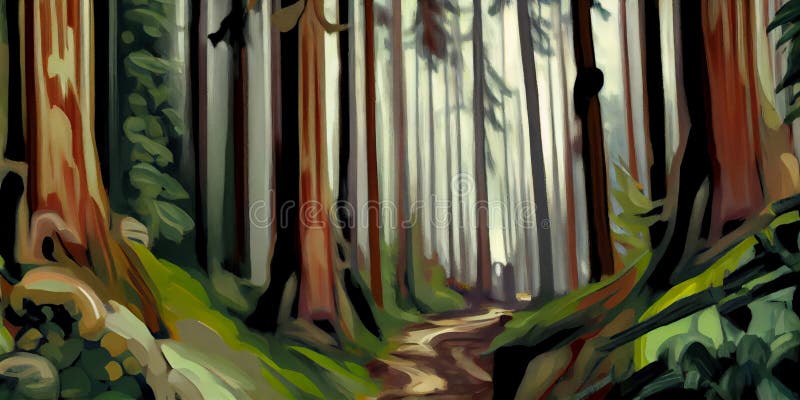 Illustration in a Painterly Style of a Forest Path Stock Image - Image ...