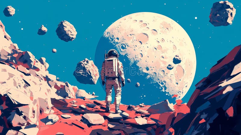 An Illustration Painting in Digital Art Style of a Lone Spaceman on an ...