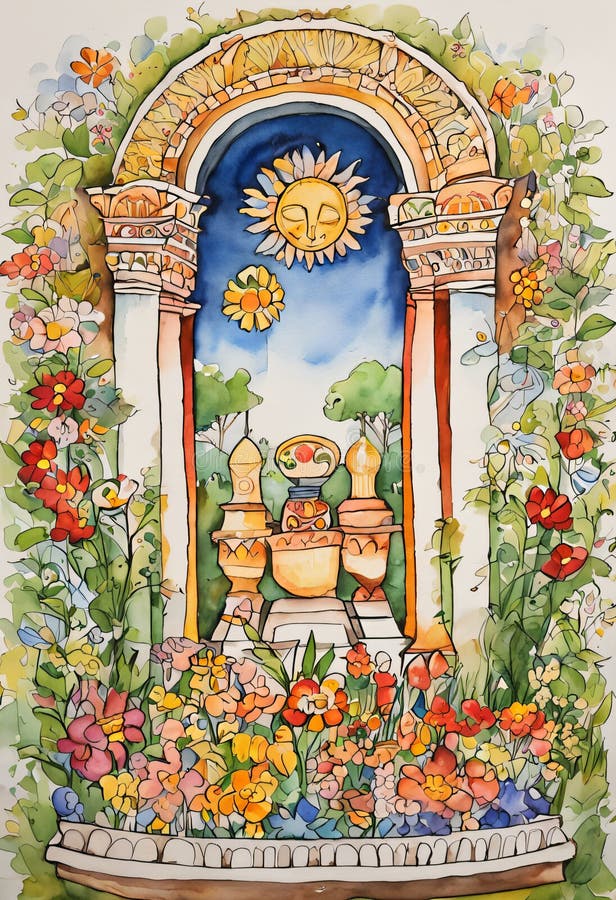 Illustration of a Religious Altar, Representing a Ritual with Symbols ...