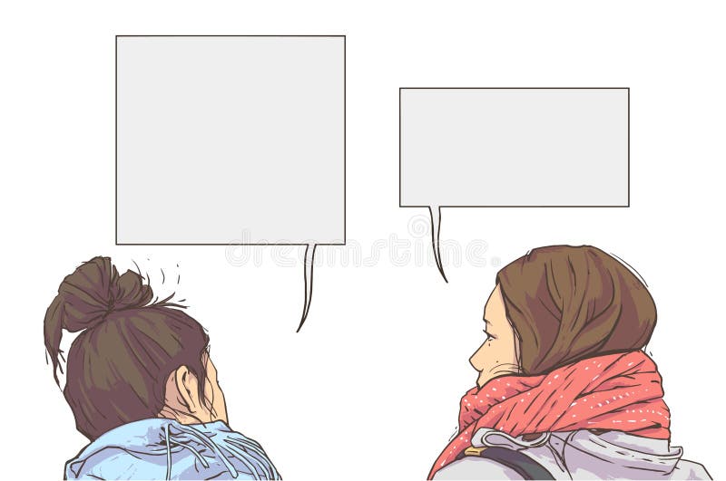 Illustration of Pair of Attractive Young Women Sitting and Talking with ...