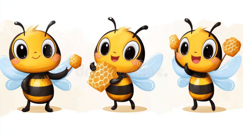 Illustration of a Pair of Cute Cartoon Bees Holding Honeycombs Stock ...