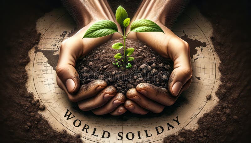 Illustration of a Pair of Hands Cradling Rich Dark Soil with Sprouting ...