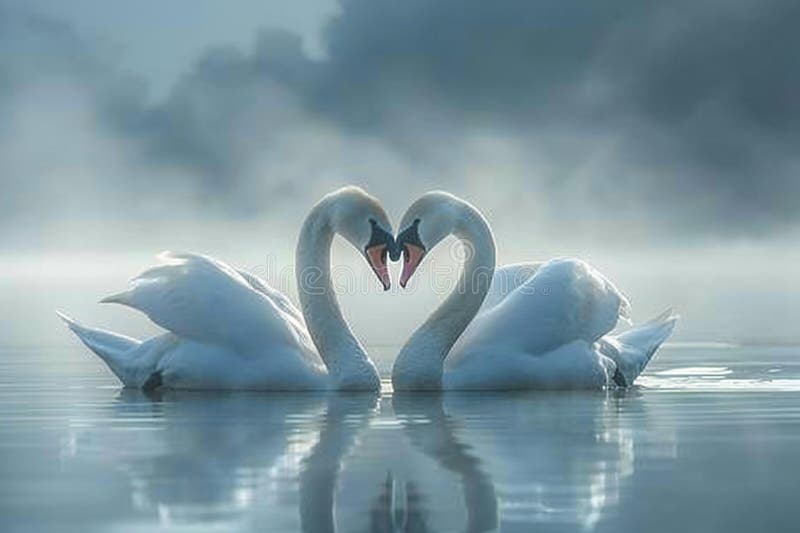 Illustration of Pair of Swans on the Blue Lake, Surrounded, High ...