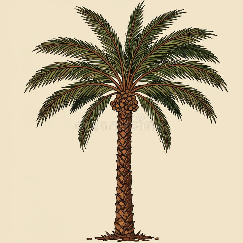 Illustration of a Palm Tree Featuring a Textured Brown Trunk with an ...