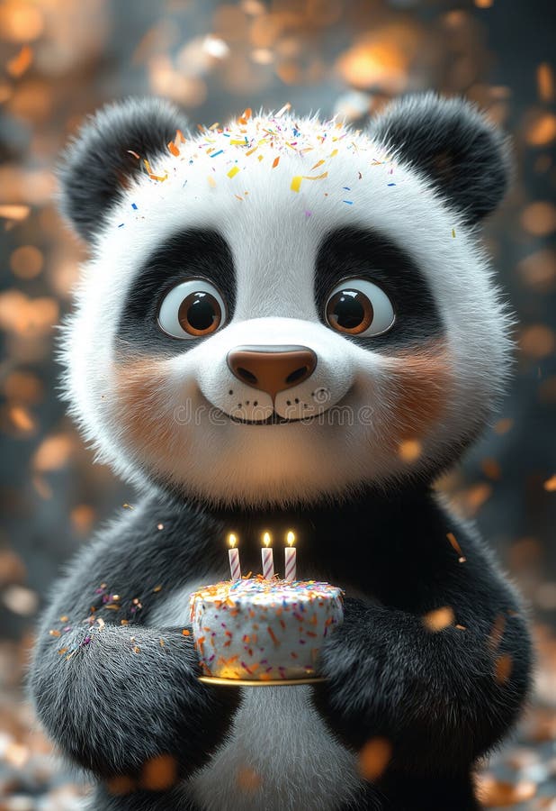 Illustration of a Panda Celebrating Its Birthday. Stock Image - Image ...