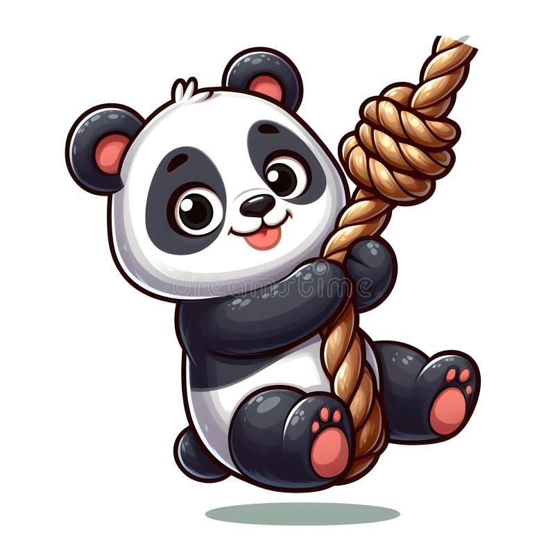 Panda is Hanging on the Rope Stock Illustration - Illustration of funny ...