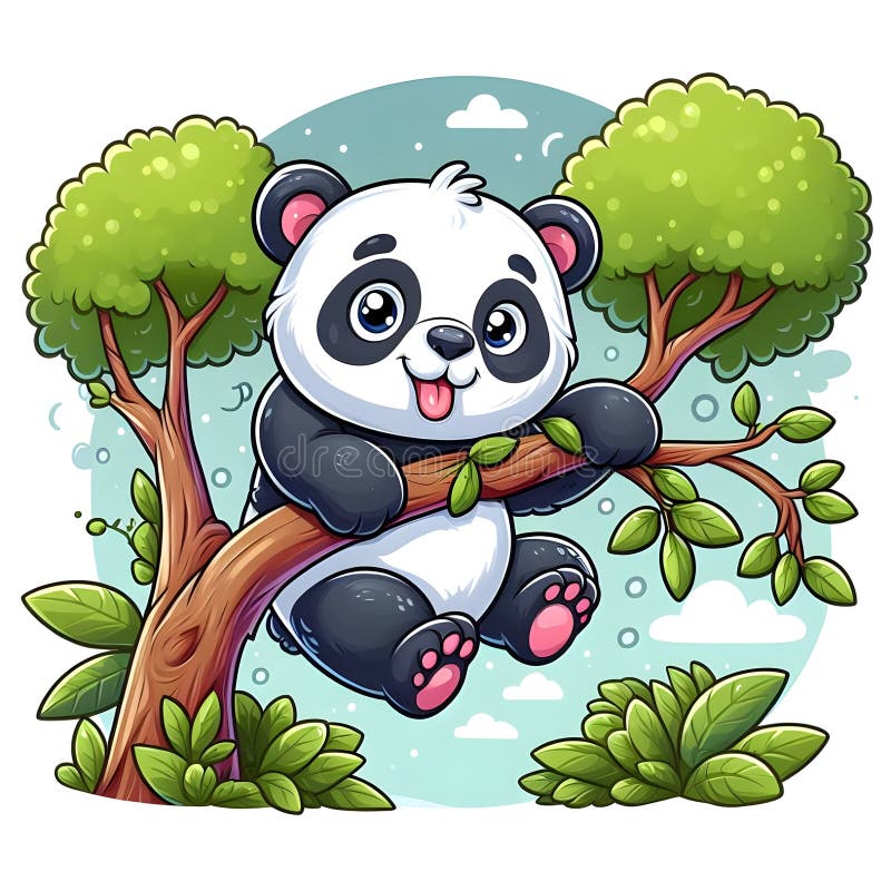 Panda is Hanging on the Tree Stock Illustration - Illustration of ...