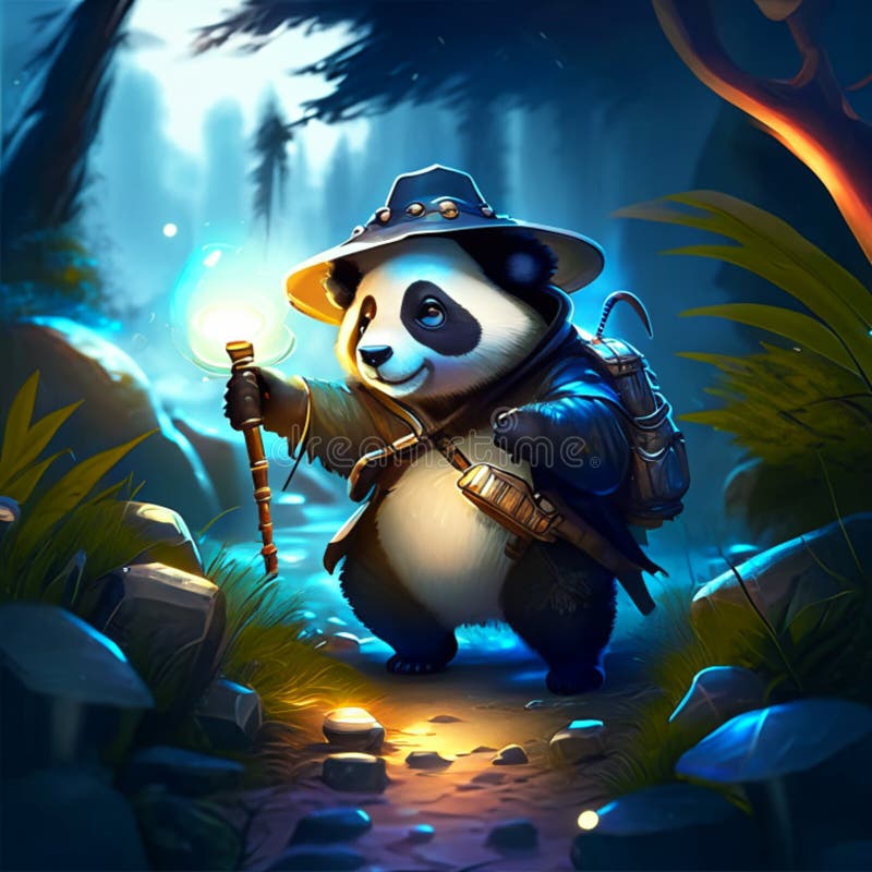 Illustration of a Panda in the Jungle with a Flashlight. AI Generated ...