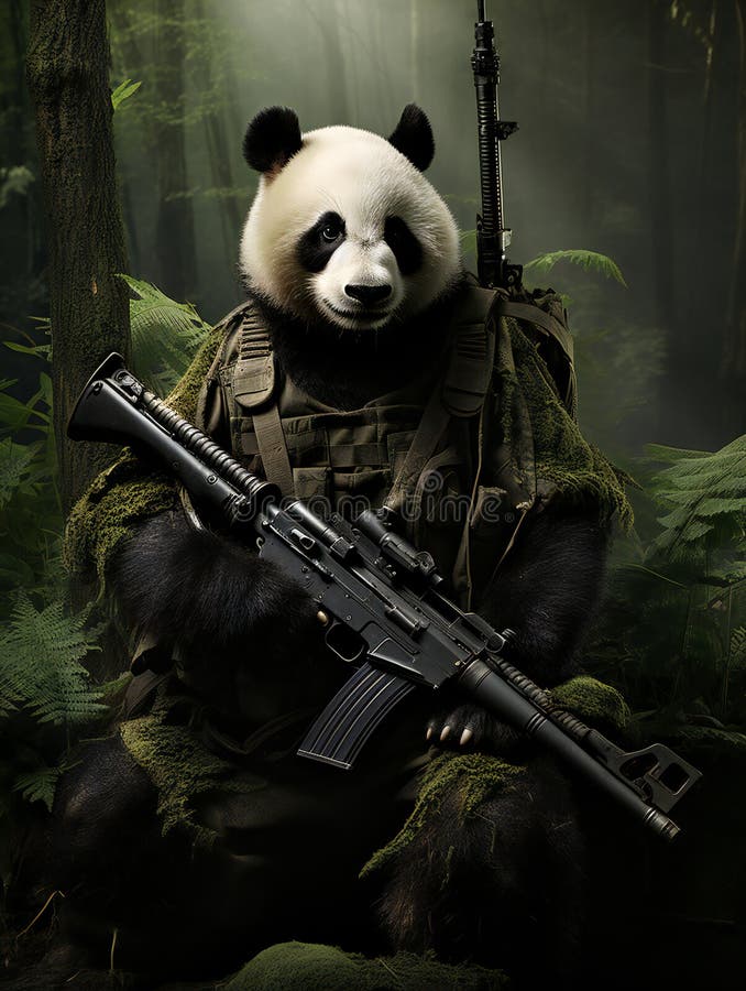 Panda with Machine Gun in the Forest Stock Illustration - Illustration ...