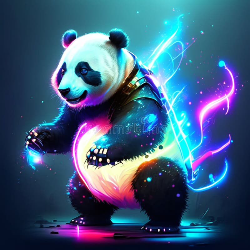 Illustration of a Panda in a Neon Style. Vector Illustration Generative ...