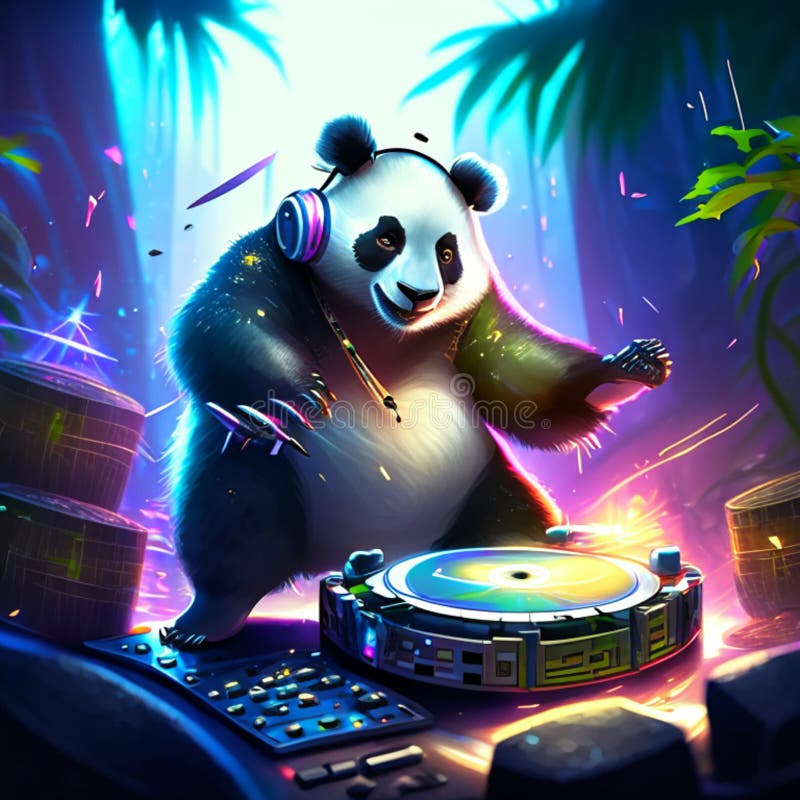 Illustration of a Panda Surfing on a Surfboard with a Wave in the ...