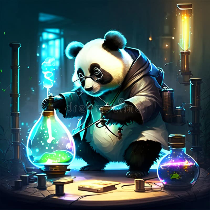Illustration of a Panda Scientist Working on a Magic Potion. AI ...