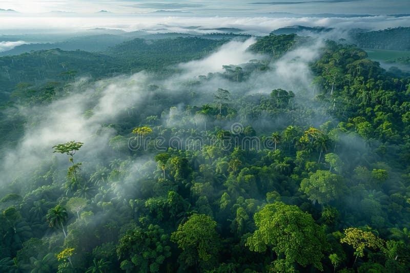 A Panoramic View of the Amazon Rainforest, with Mist Rising from Its ...
