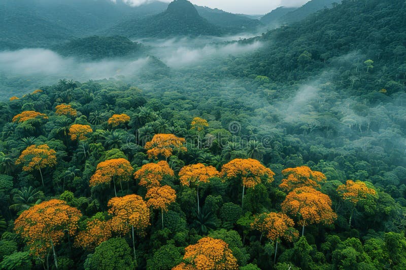 Illustration of Panoramic View of the Amazon Rainforest, Showcasing ...