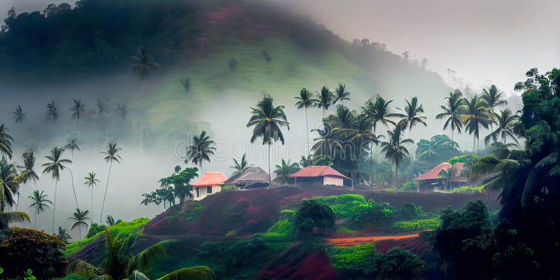 Illustration of Panoramic View of Kerala, India Landscape, AI Generated ...