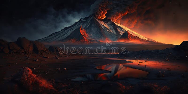 Illustration of a Panoramic View of Volcanic Landscape Background ...