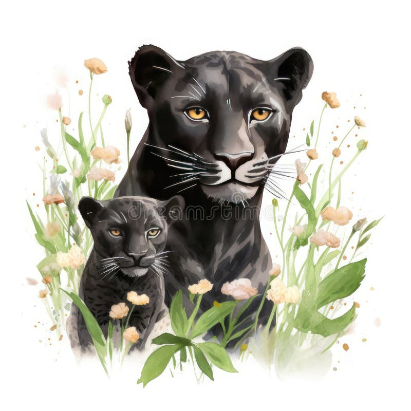 Illustration of a Panther Family on a White Background. Stock ...