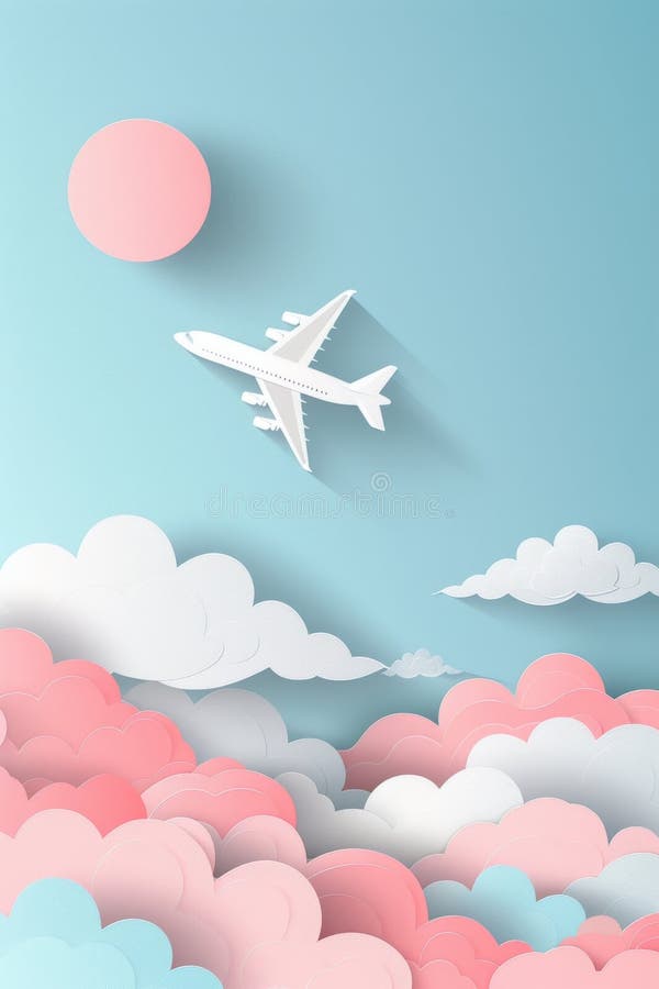 Illustration of a Paper Cut Airplane Flying Gracefully through the Sky ...