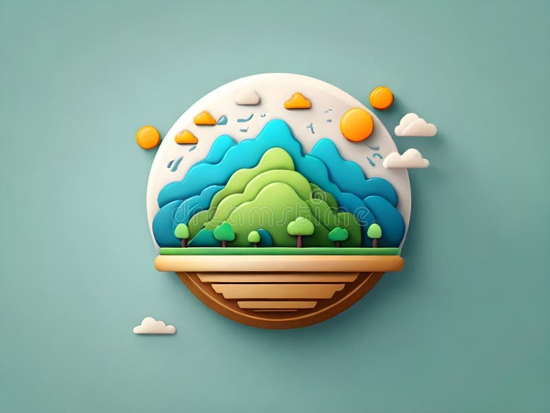Illustration of Paper Cut Style Landscape with Trees, Clouds and Sun ...