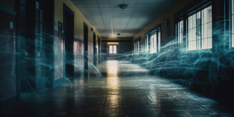 Paranormal Activity Inside an Empty School Corridor Stock Image - Image ...