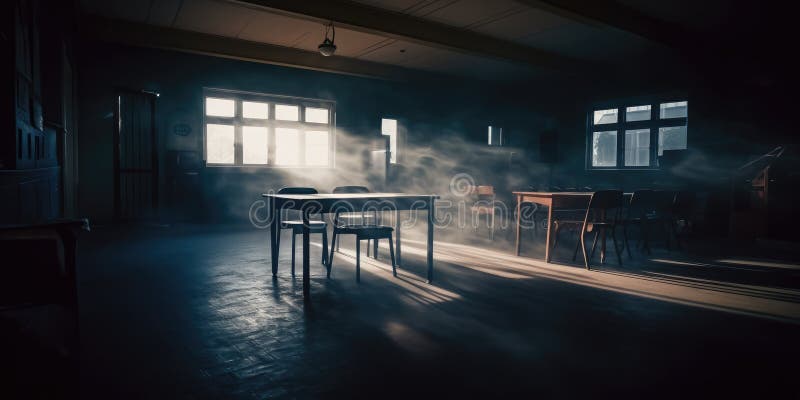 Paranormal Activity Inside an Empty School Corridor at Night Time Stock ...
