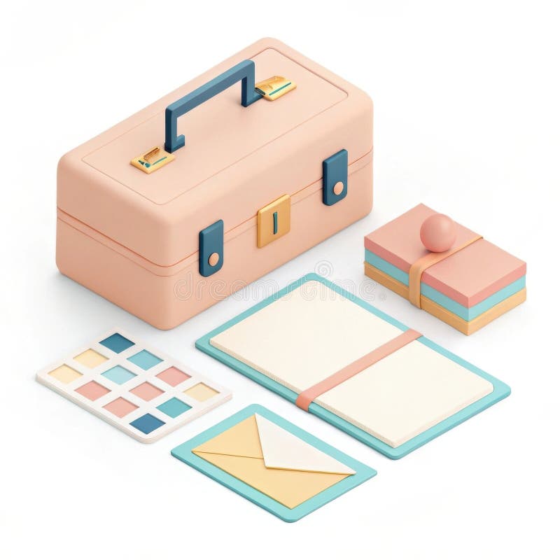 Illustration of Pastel-colored Stationery Items Including a Toolbox ...