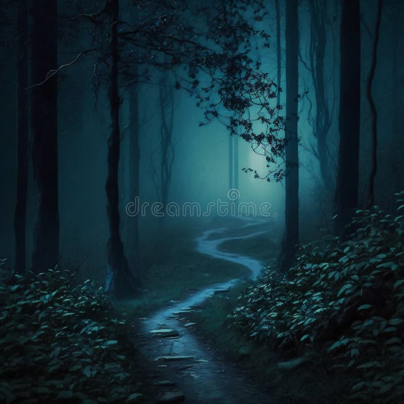Hiking through a Moon Lit Path Stock Illustration - Illustration of ...